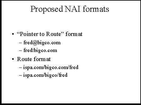 Proposed NAI formats