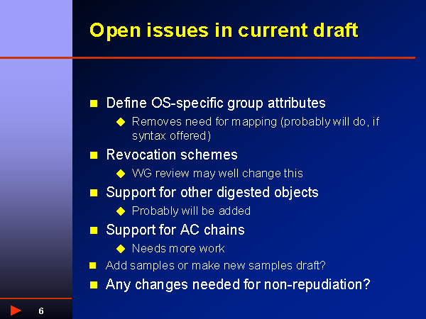 Open issues in current draft