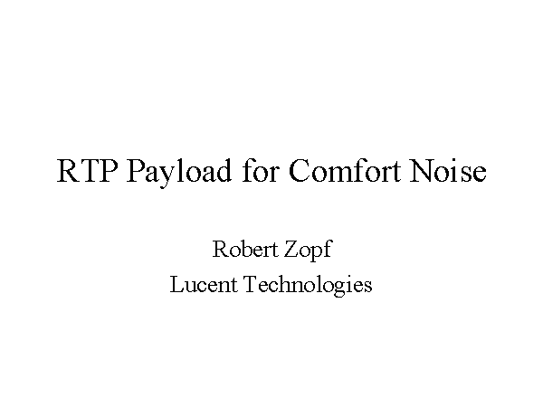 RTP Payload for Comfort Noise