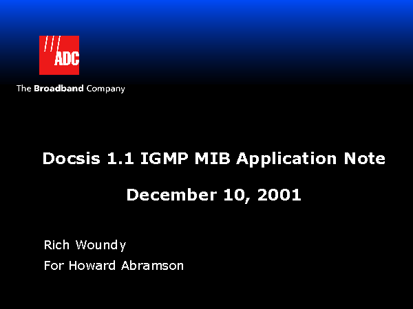 Docsis 1.1 IGMP MIB Application Note